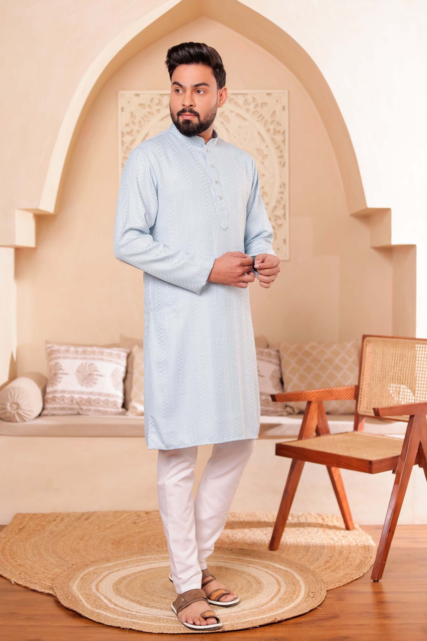 Sky Blue Soft Silk Kurta Suit with Thread and Sequin work all over ...