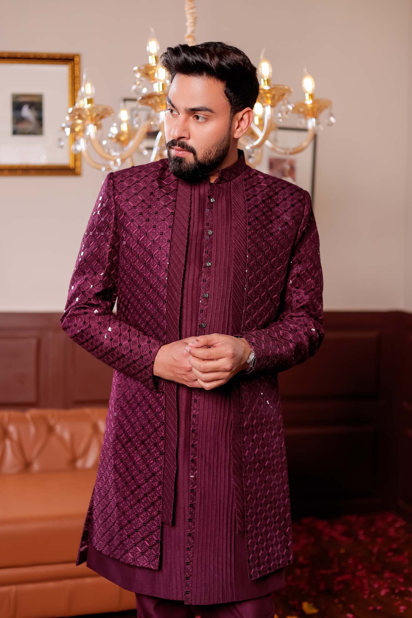 Wine Open Jacket Style Indo-western Suit. – Ladlee Direct